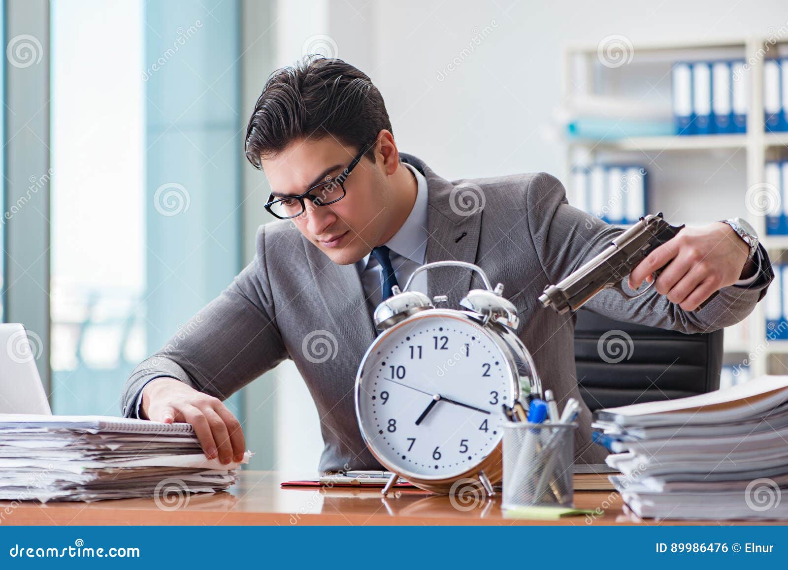 The Young Businessman in Time Management Concept Stock Photo - Image of ...