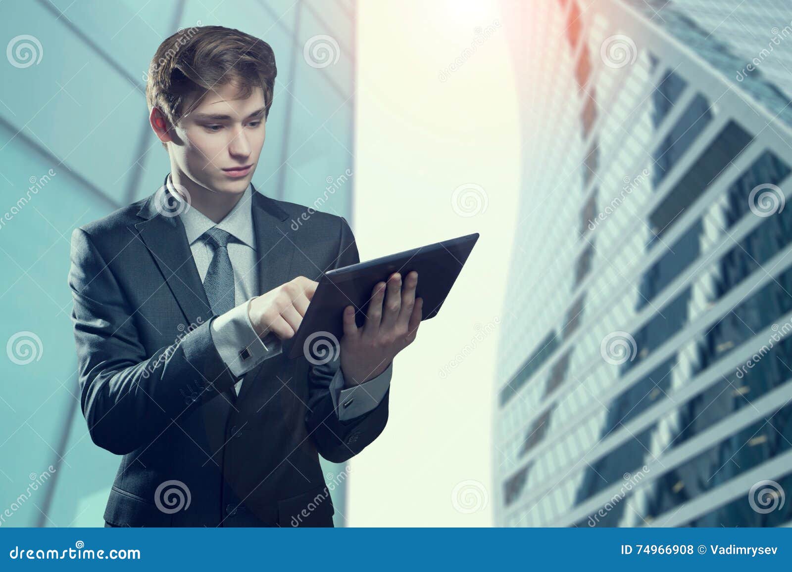 Young Businessman with Touch Screen Computer Stock Photo - Image of ...