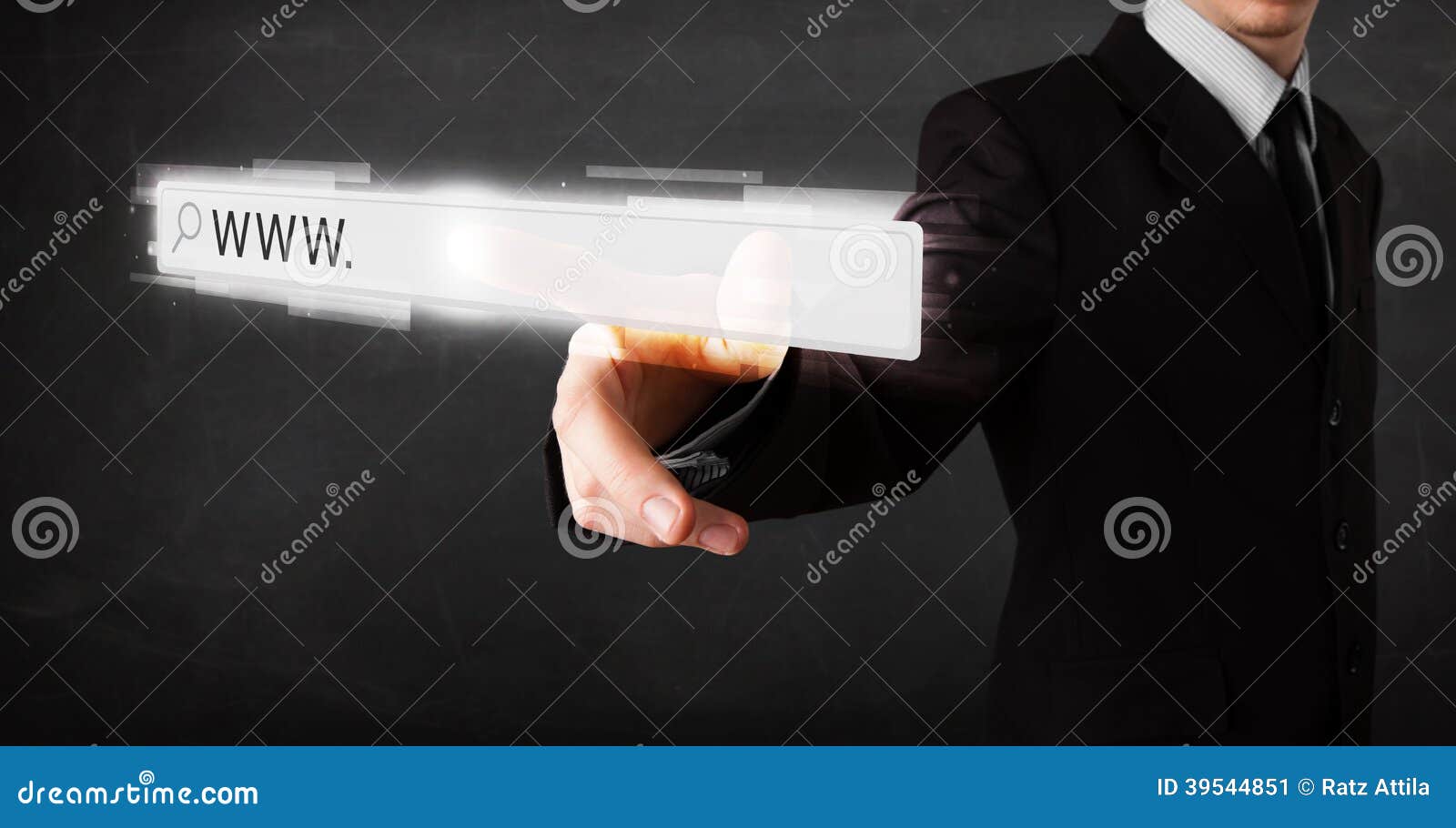 Young Businessman Touching Web Browser Address Bar with Www Sign Stock ...