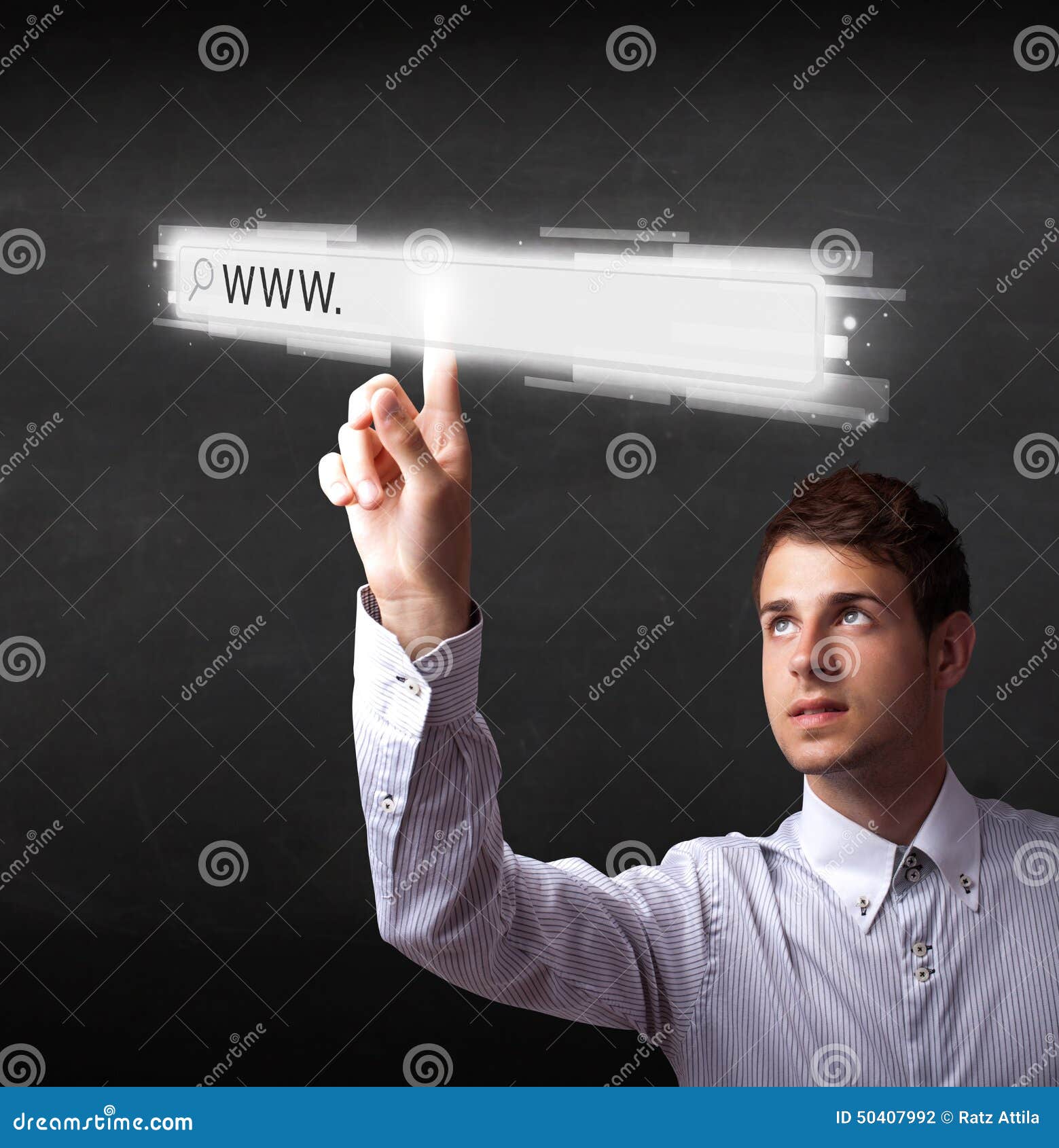 Young Businessman Touching Web Browser Address Bar with Www Sign Stock ...