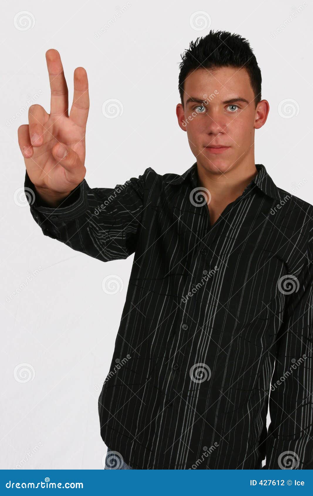 Young Businessman Two Fingers Stock Photo - Image of listen, jobs: 427612