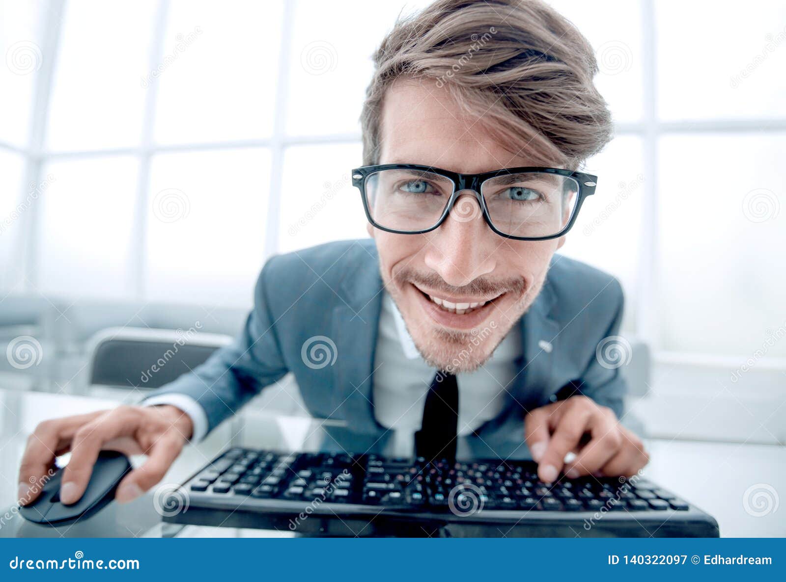 Crazy Looking Man Typing on the Keyboard Stock Image - Image of ...