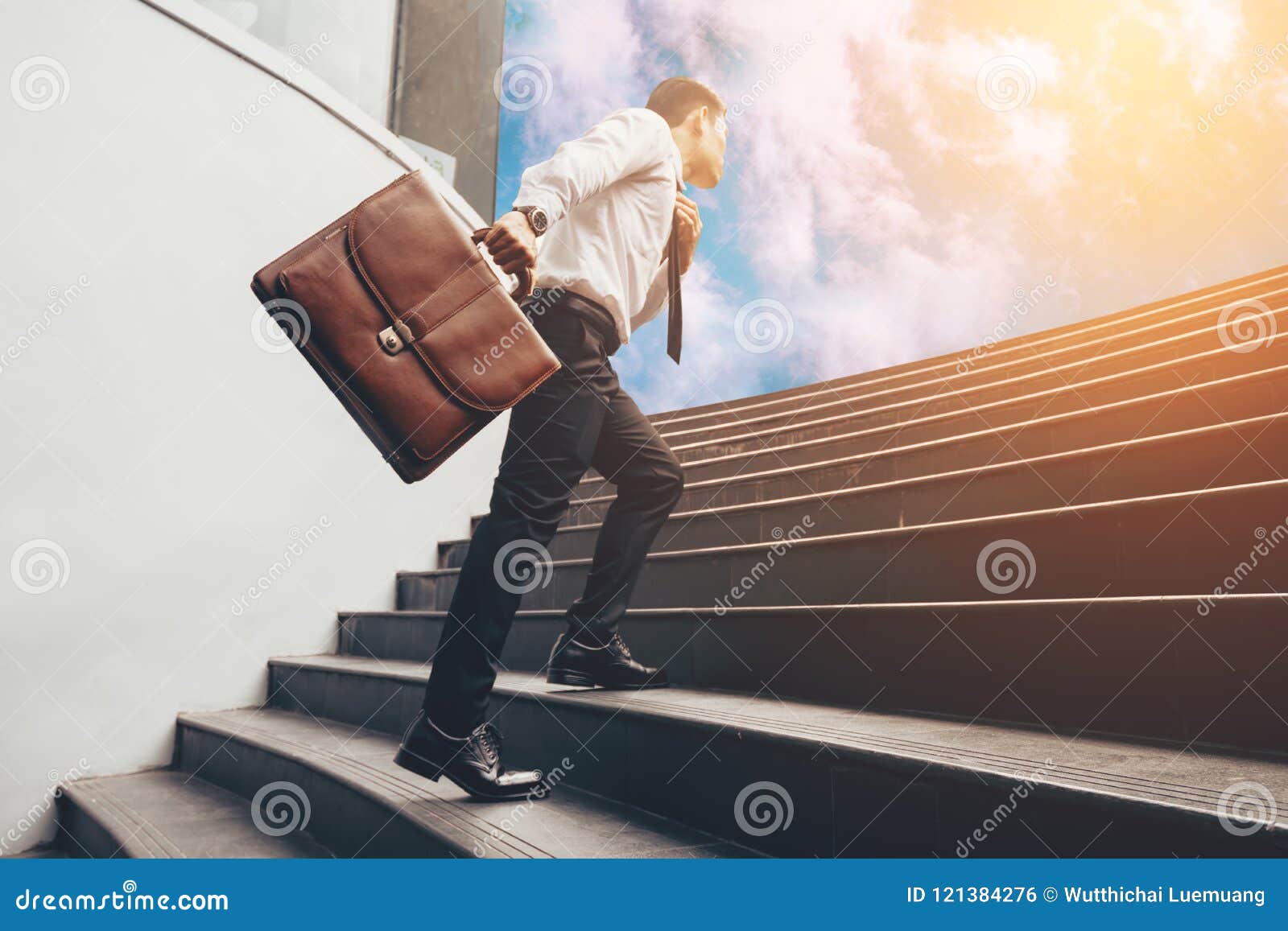 Young Businessman Upstair on Steps To Future. Stock Photo - Image of ...