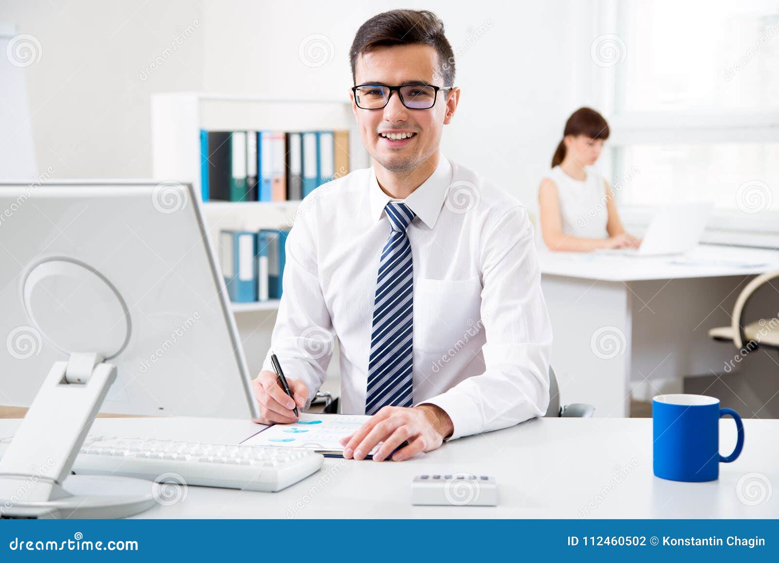 Young Businessman Using Computer in the Office Stock Photo - Image of ...