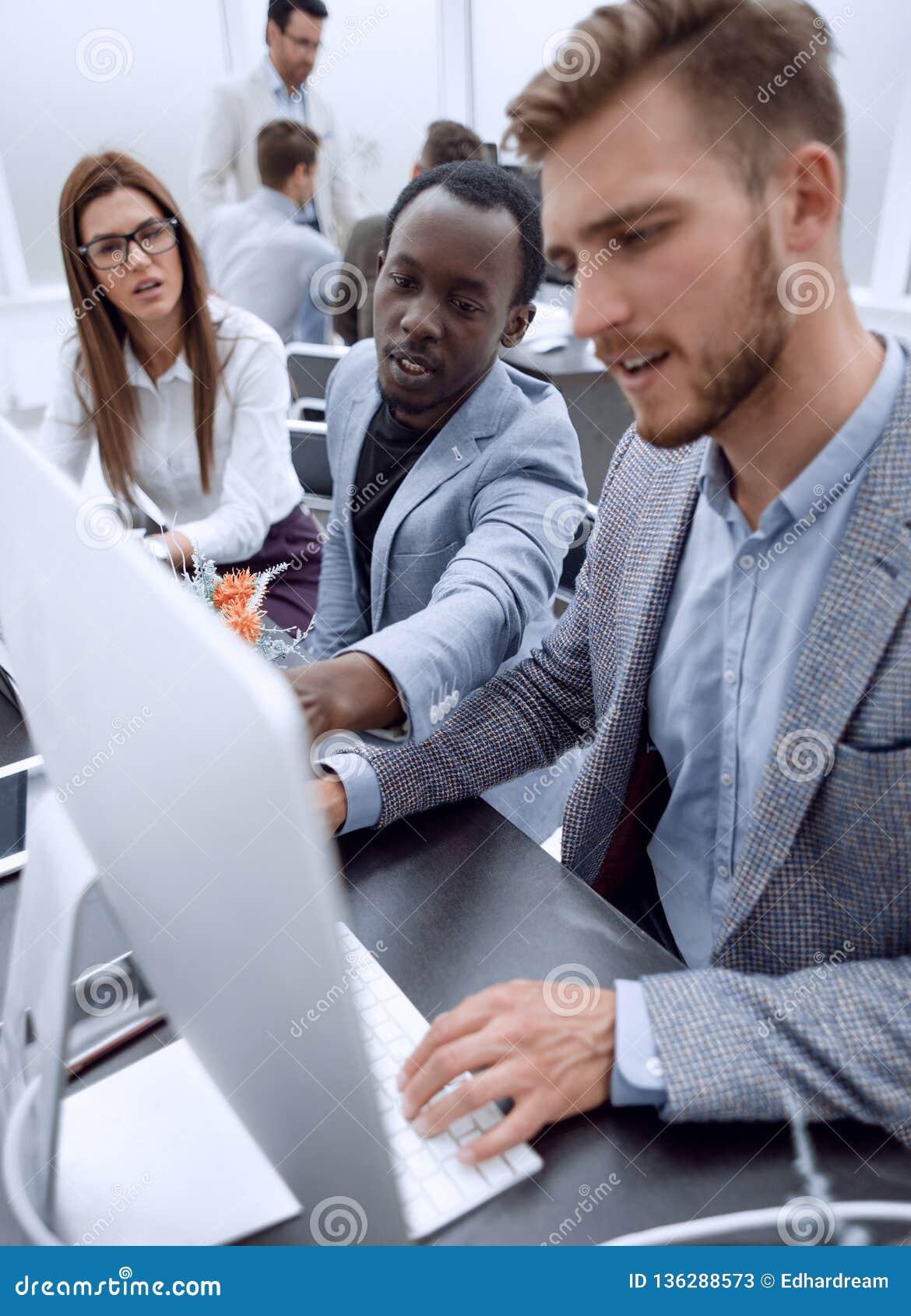 Young Businessman Using a Computer in the Workplace Stock Image - Image ...