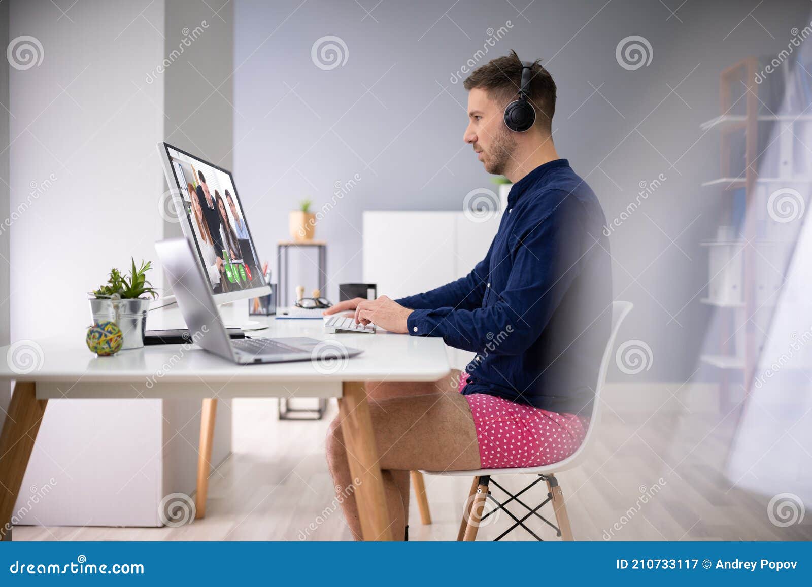 Businessman Attending Video Conference on Computer Stock Image - Image ...