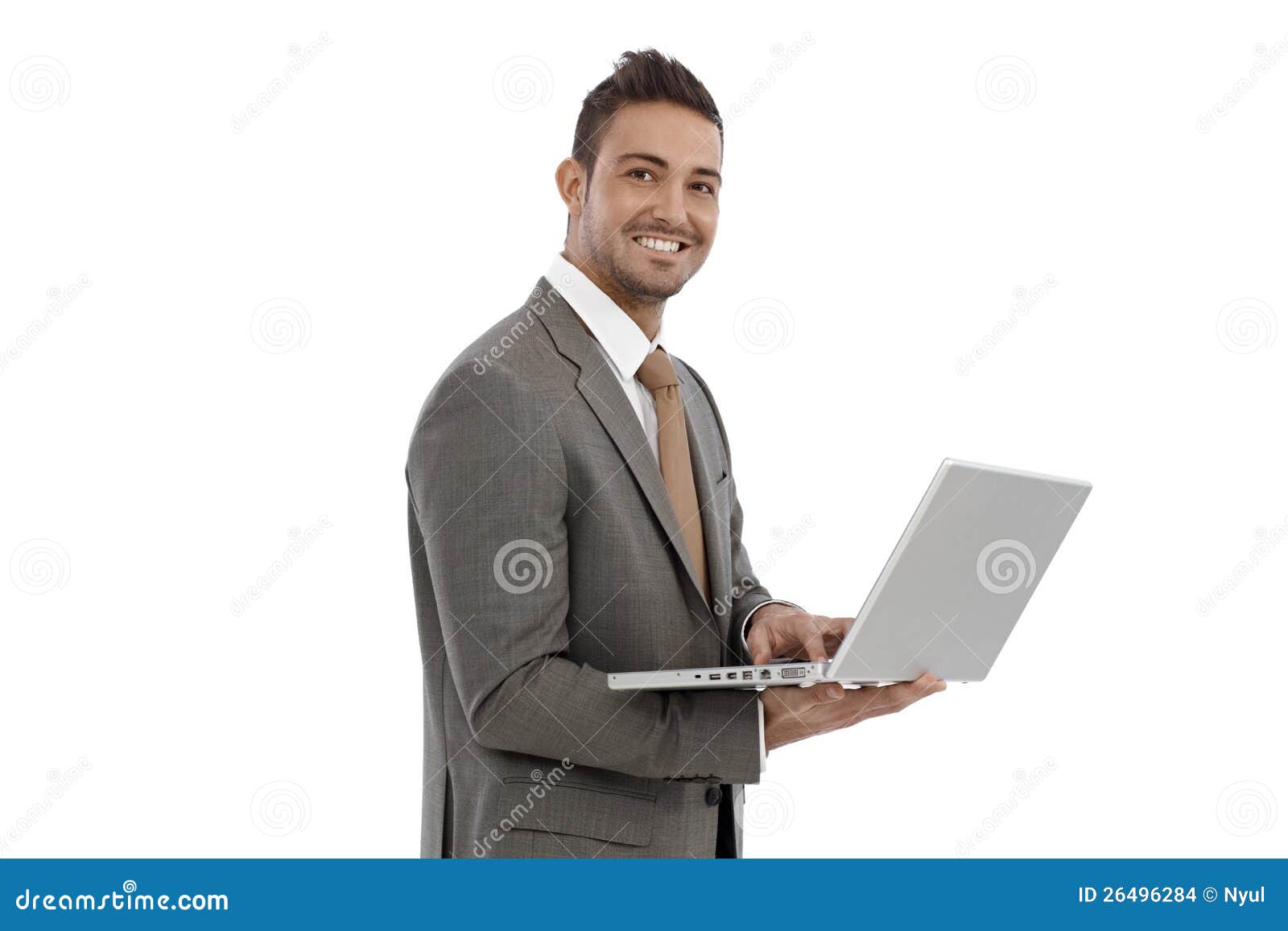 Young Businessman Using Laptop Smiling Stock Photo - Image of contact ... Young Businessman Using Laptop Smiling Stock Photo - Image of contact ...