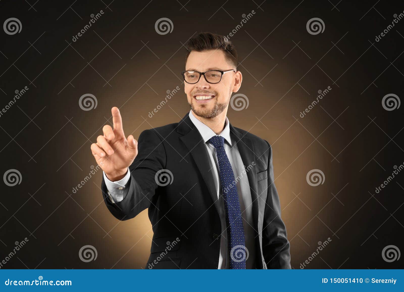 Young Businessman Using Virtual Screen on Color Background Stock Photo ... Young Businessman Using Virtual Screen on Color Background Stock Photo ...