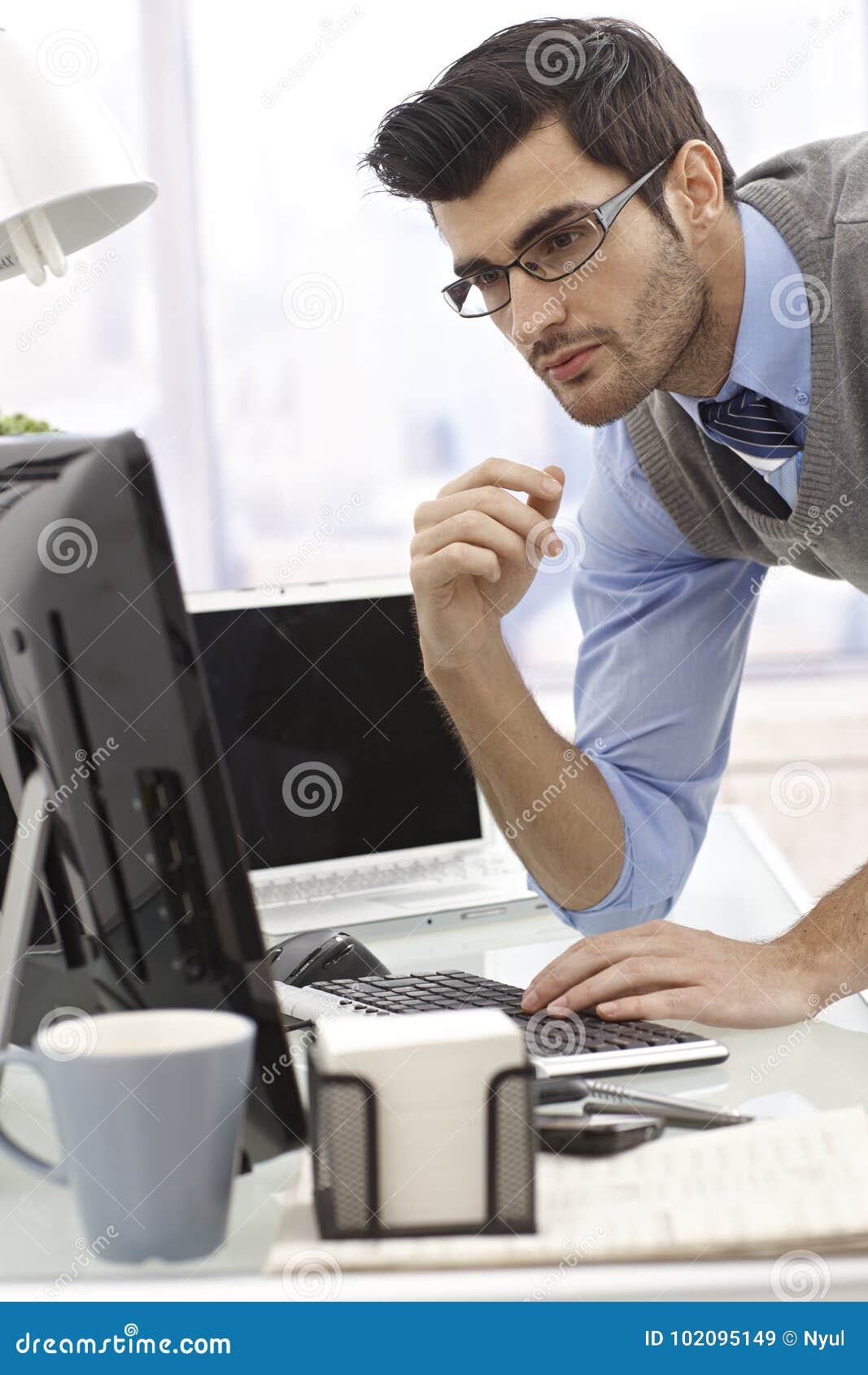 Businessman with computer stock image. Image of color - 102095149