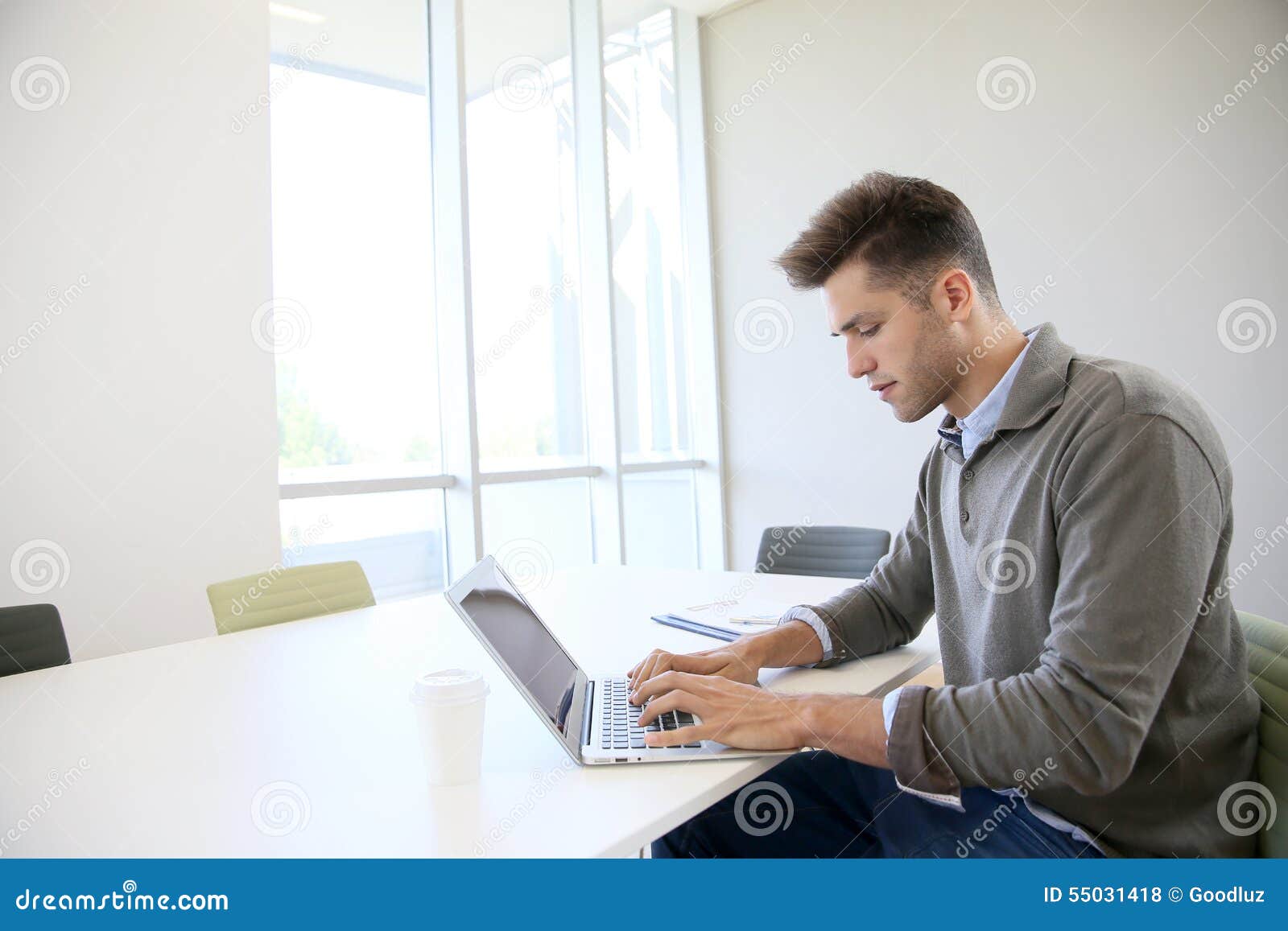 Young Businessman Working on Laptop Stock Photo - Image of salesman ...