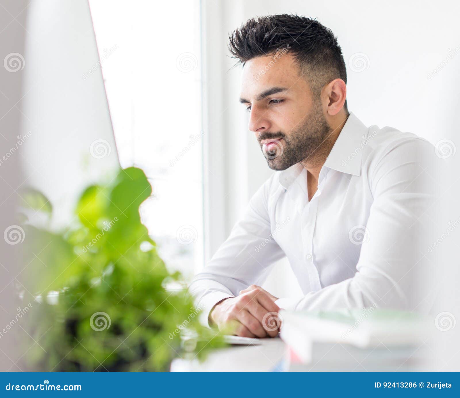 Young Businessman Working at Office on Computer Stock Photo - Image of ...