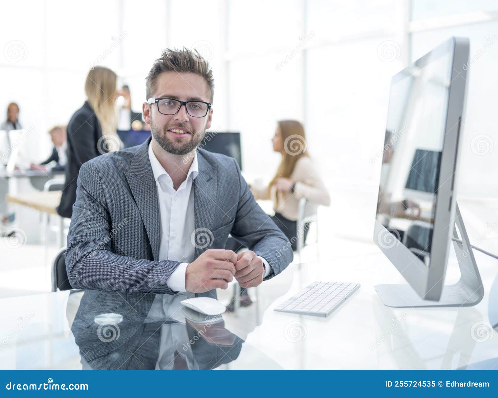 Young Businessman Working on an Office Computer Stock Image - Image of ...