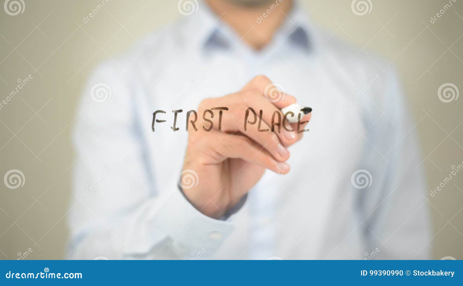 First Place, Writing on Transparent Screen Stock Photo - Image of icon ...