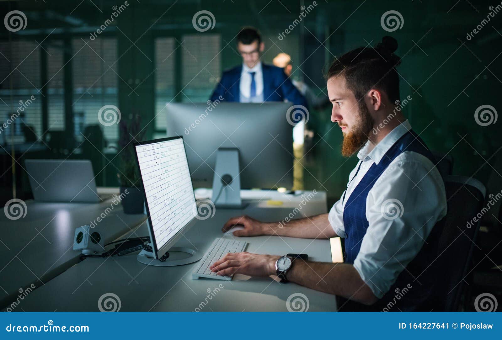 Young Businessmen with Desktop Computer in an Office, Working. Stock ...