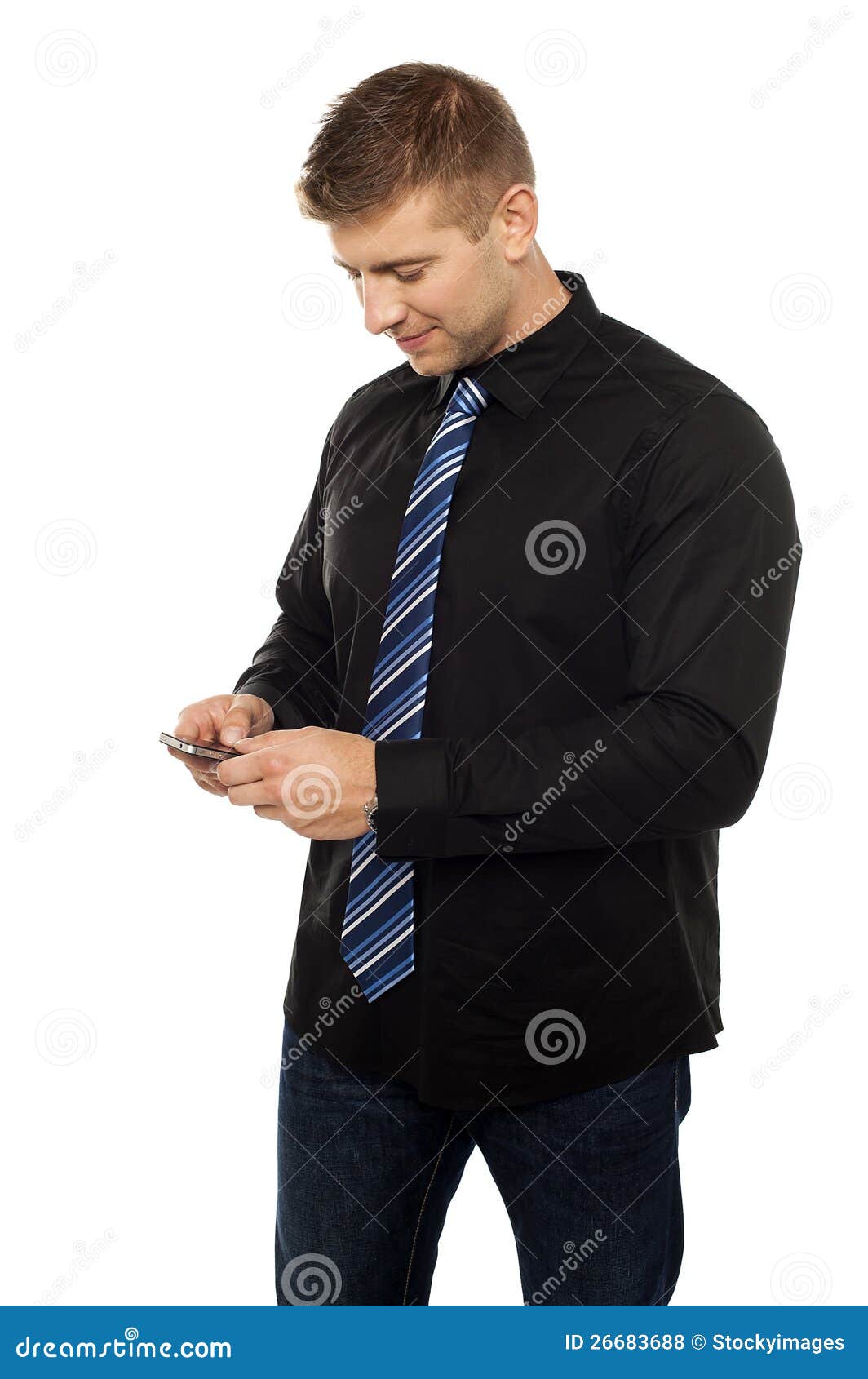 Young Businessperson Browsing in His Cell Phone Stock Photo - Image of ...
