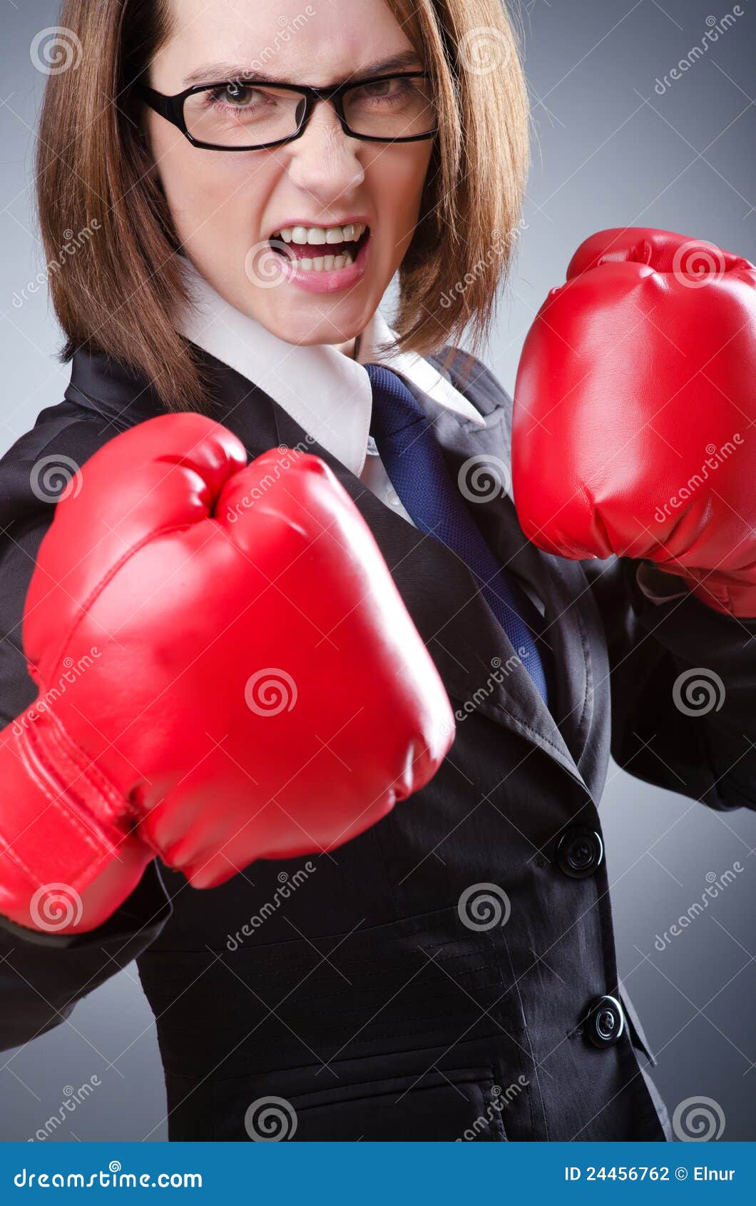 Young Businesswoman - Boxing Concept Stock Photo - Image of boss, fight ...