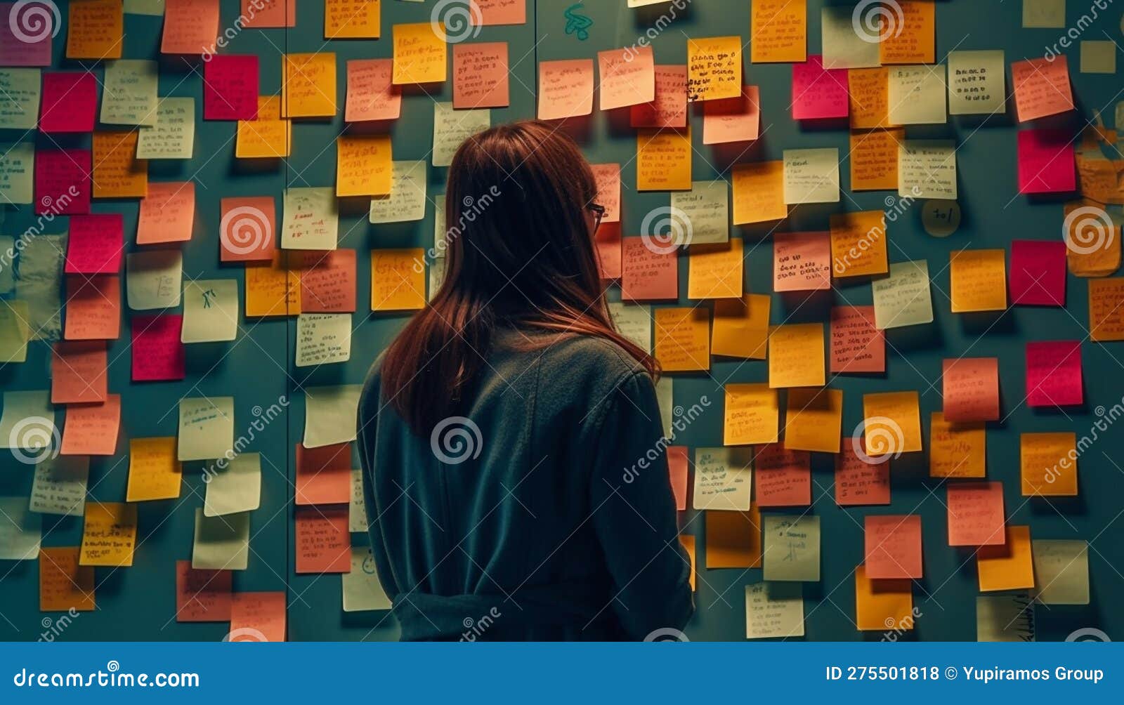 Young Businesswoman Brainstorming Ideas on Multi Colored Wall Generated ...