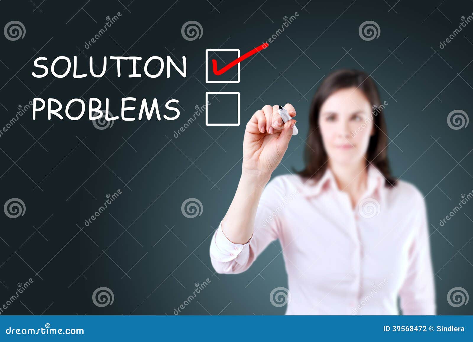Young Businesswoman Check Mark on Solution Concept. Stock Photo - Image ...
