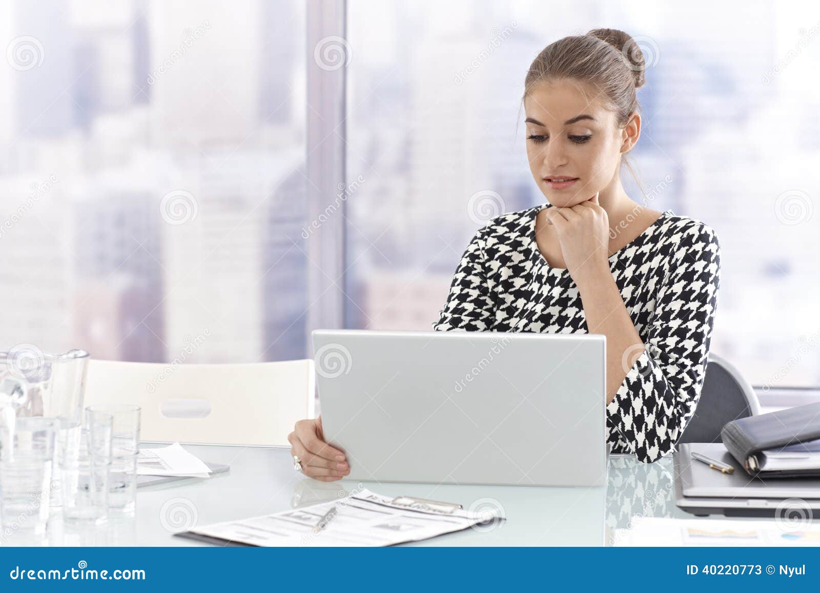 Young Businesswoman with Laptop Computer Stock Image - Image of female ...