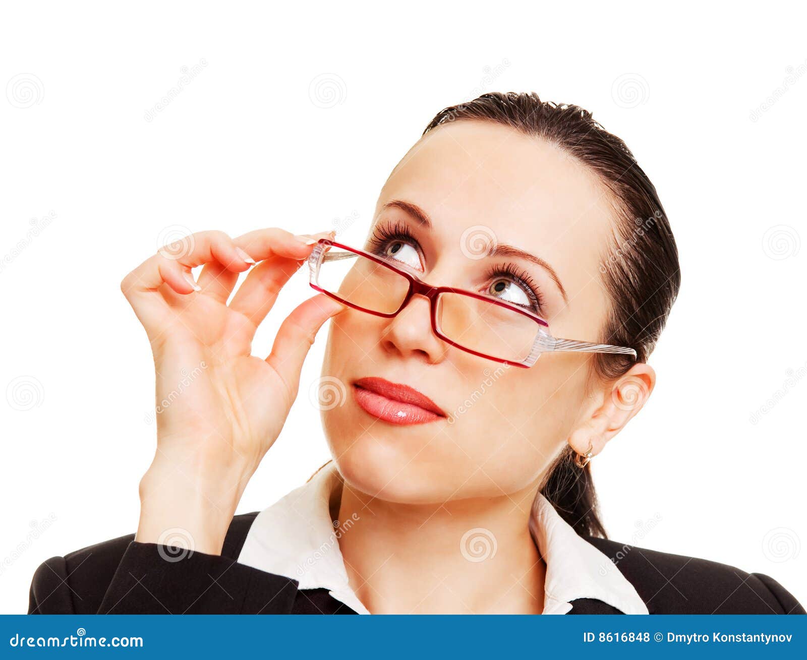 Young Businesswoman Looking Up with Interest Stock Photo - Image of ...