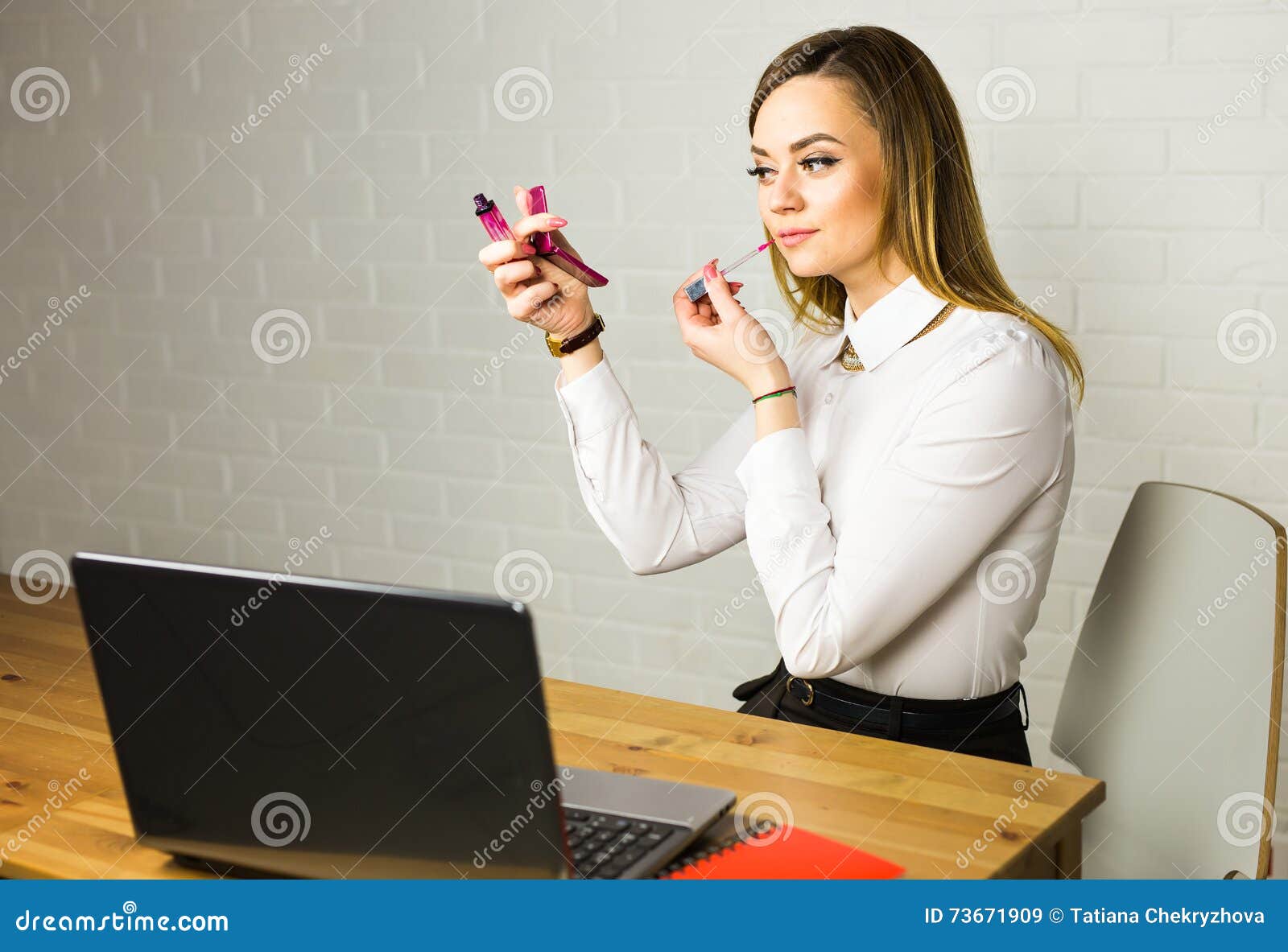 Young Businesswoman Make Up in Work Stock Image - Image of confident ...