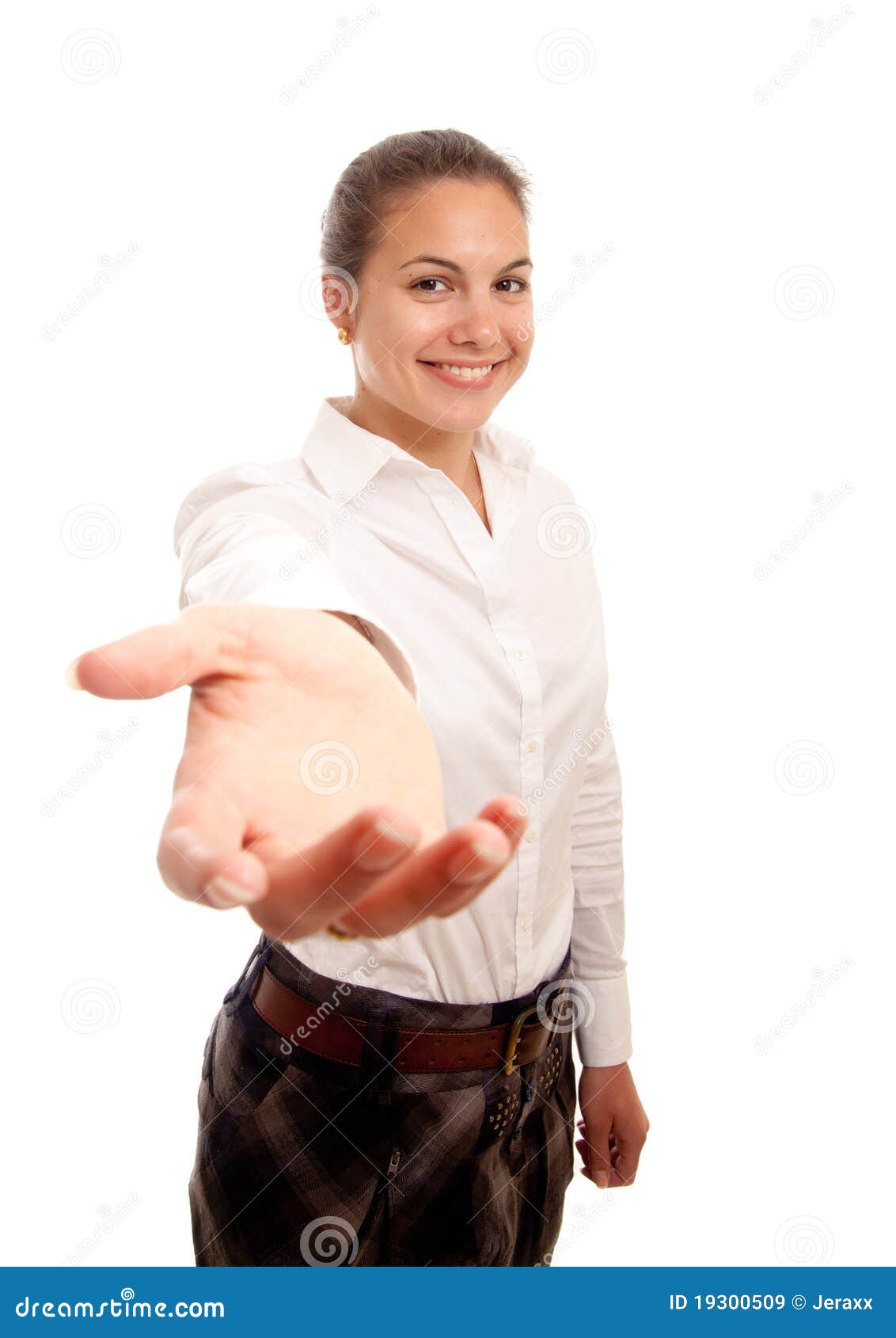 Young Businesswoman Offering Hand Stock Image - Image of helpful, copy ...