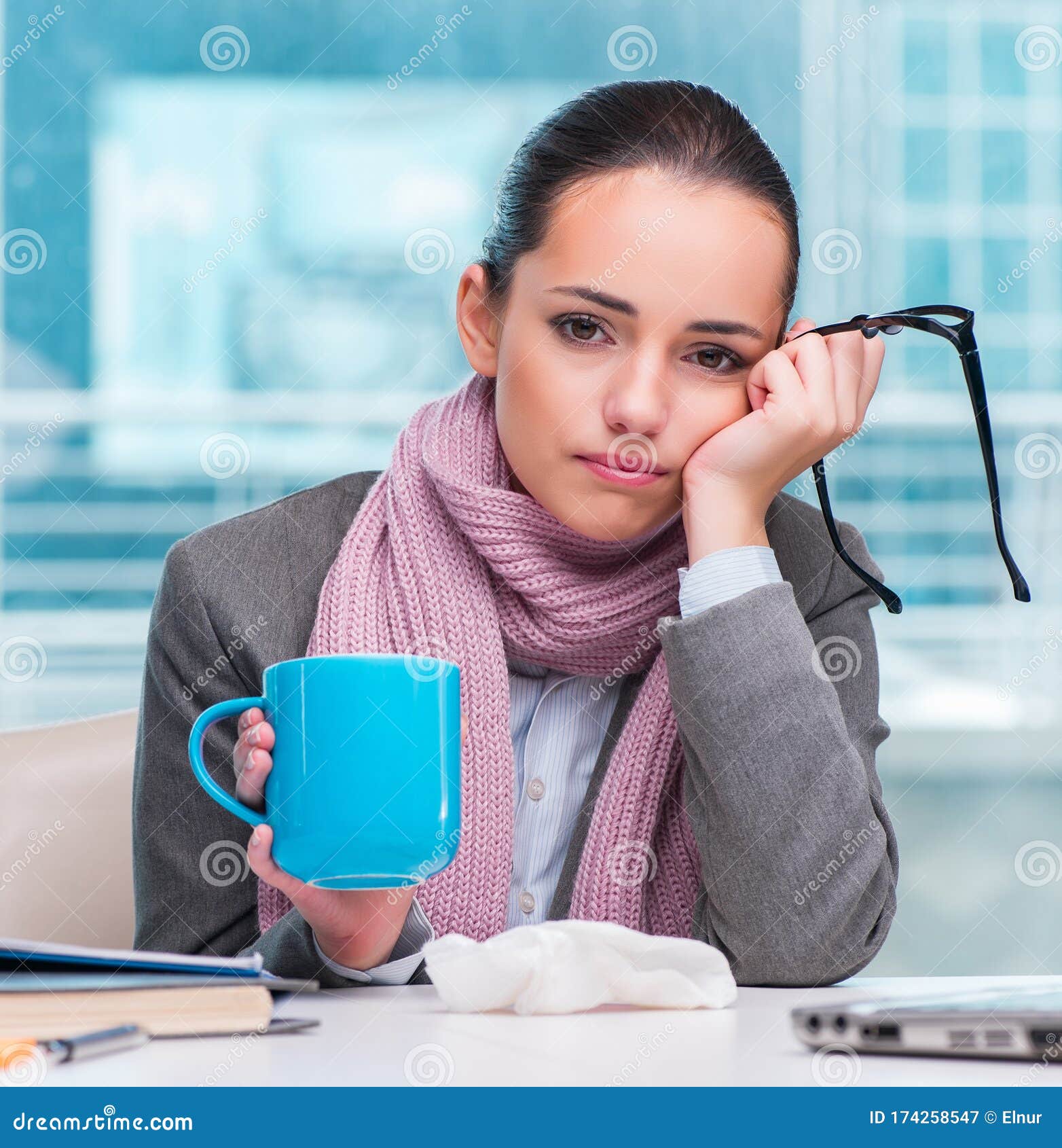 Young Businesswoman Sick in the Office Stock Image - Image of medical ...