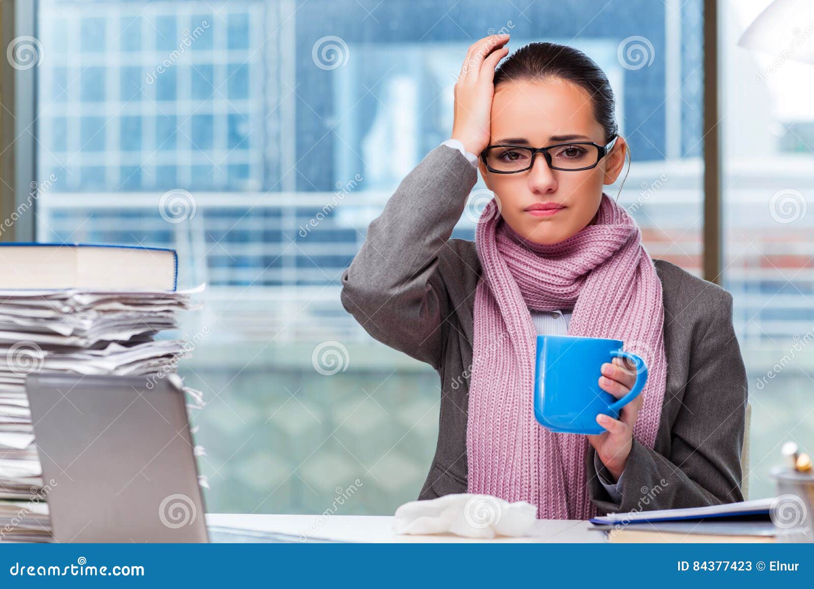 The Young Businesswoman Sick in the Office Stock Image - Image of break ...