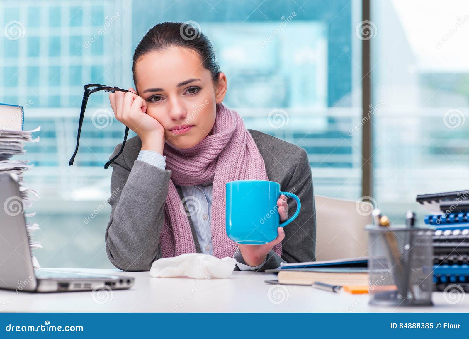 The Young Businesswoman Sick in the Office Stock Image - Image of ...