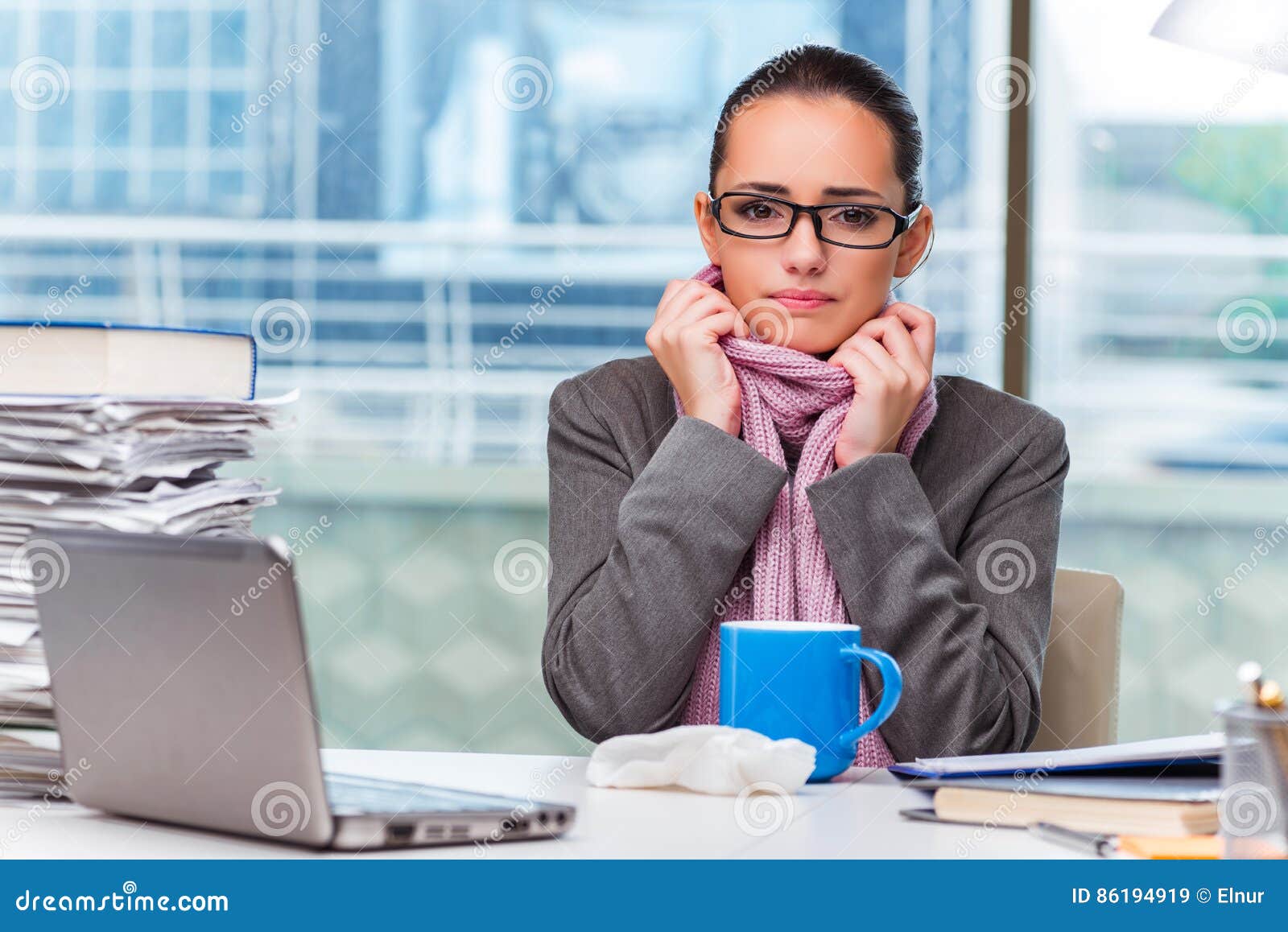 The Young Businesswoman Sick in the Office Stock Image - Image of cold ...