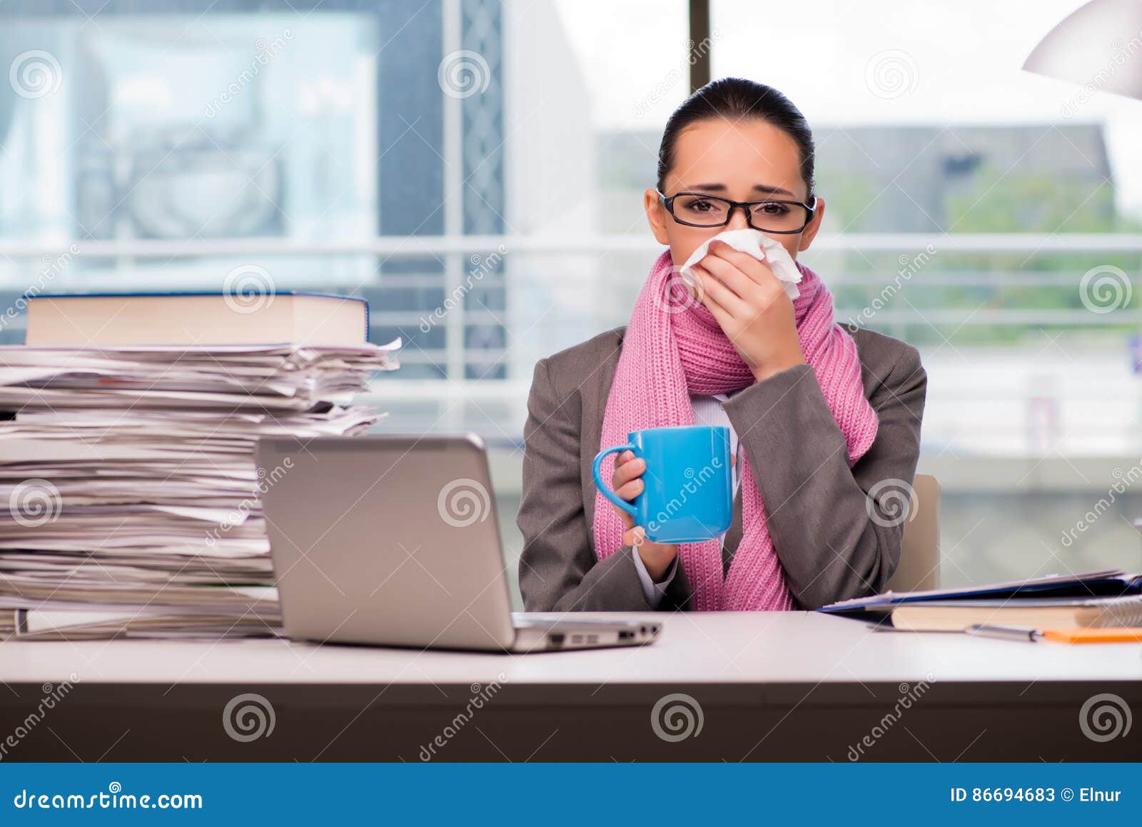 The Young Businesswoman Sick in the Office Stock Image - Image of ...