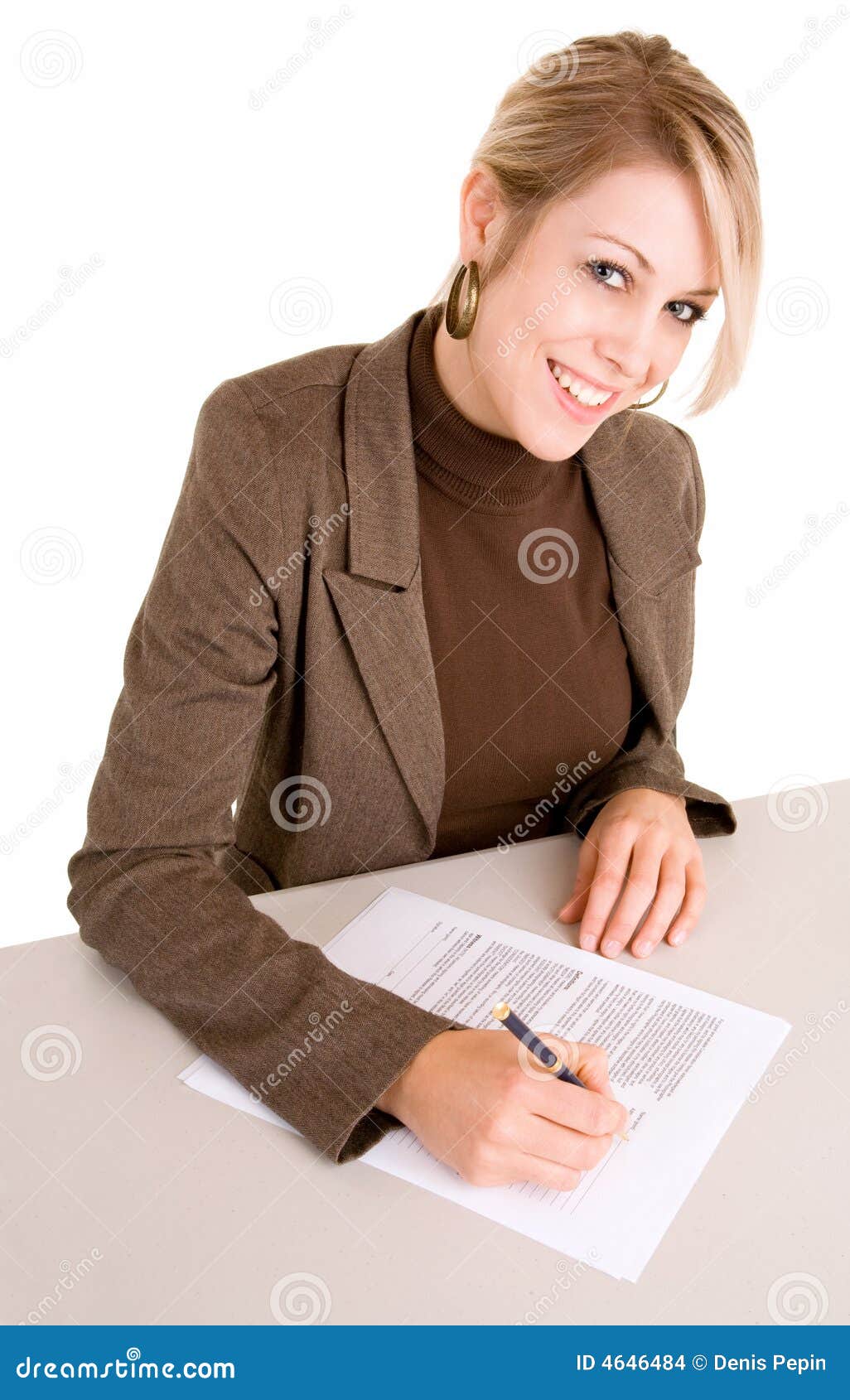 Young Businesswoman Signing a Document Stock Photo - Image of beautiful ...