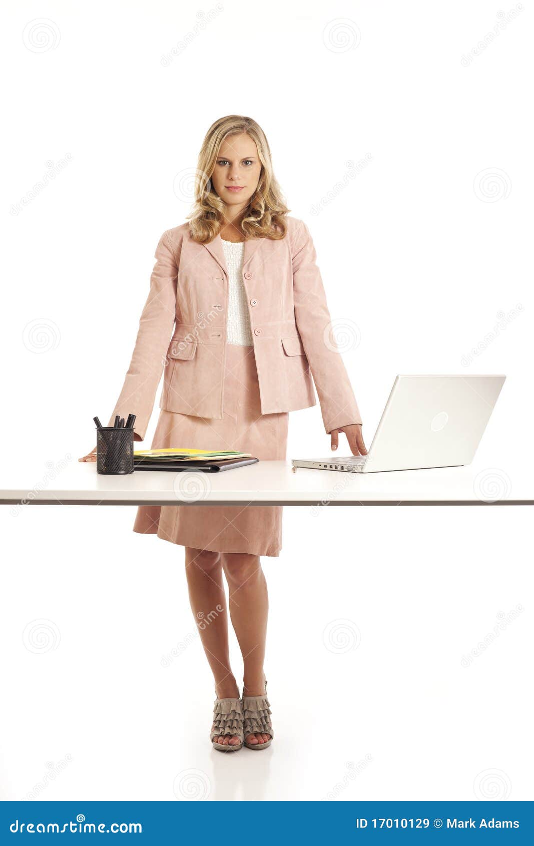 Young Businesswoman Standing at Desk Stock Image - Image of happy ...