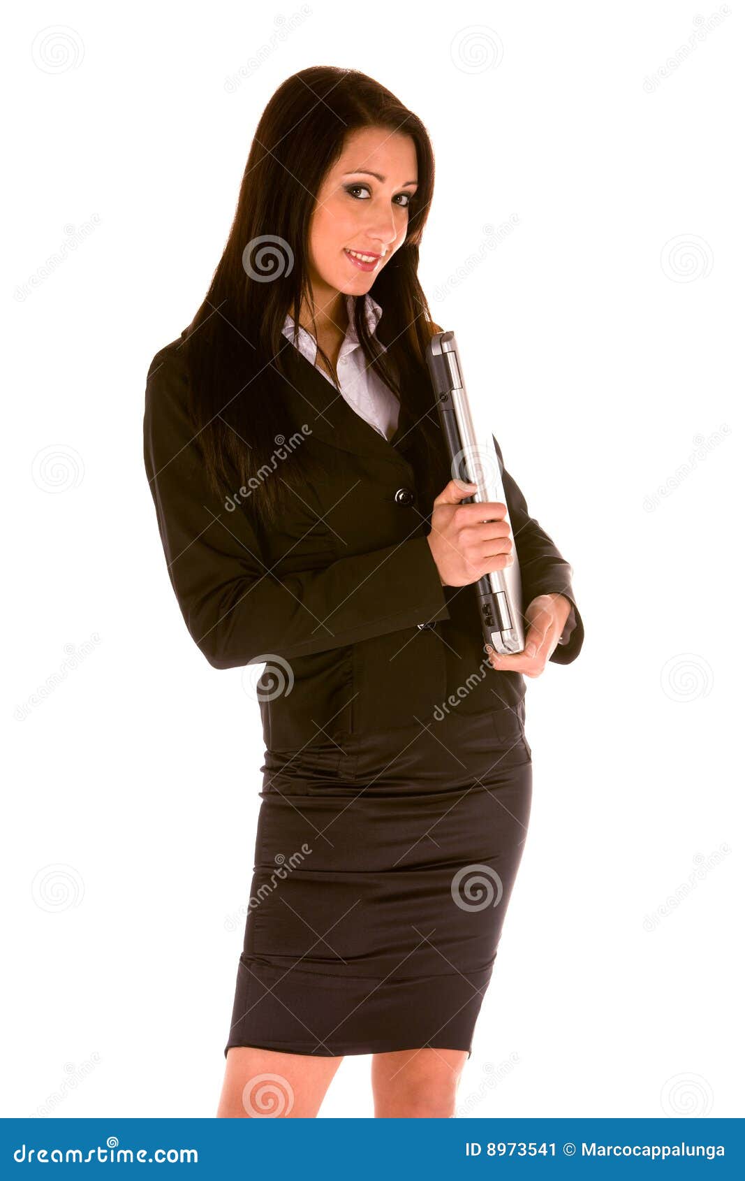 Young Businesswoman Standing with a Laptop Stock Image - Image of ...