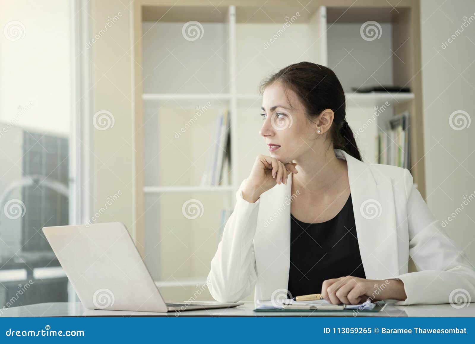 Young Businesswoman Thinking Idea for Work at Office Stock Image ...