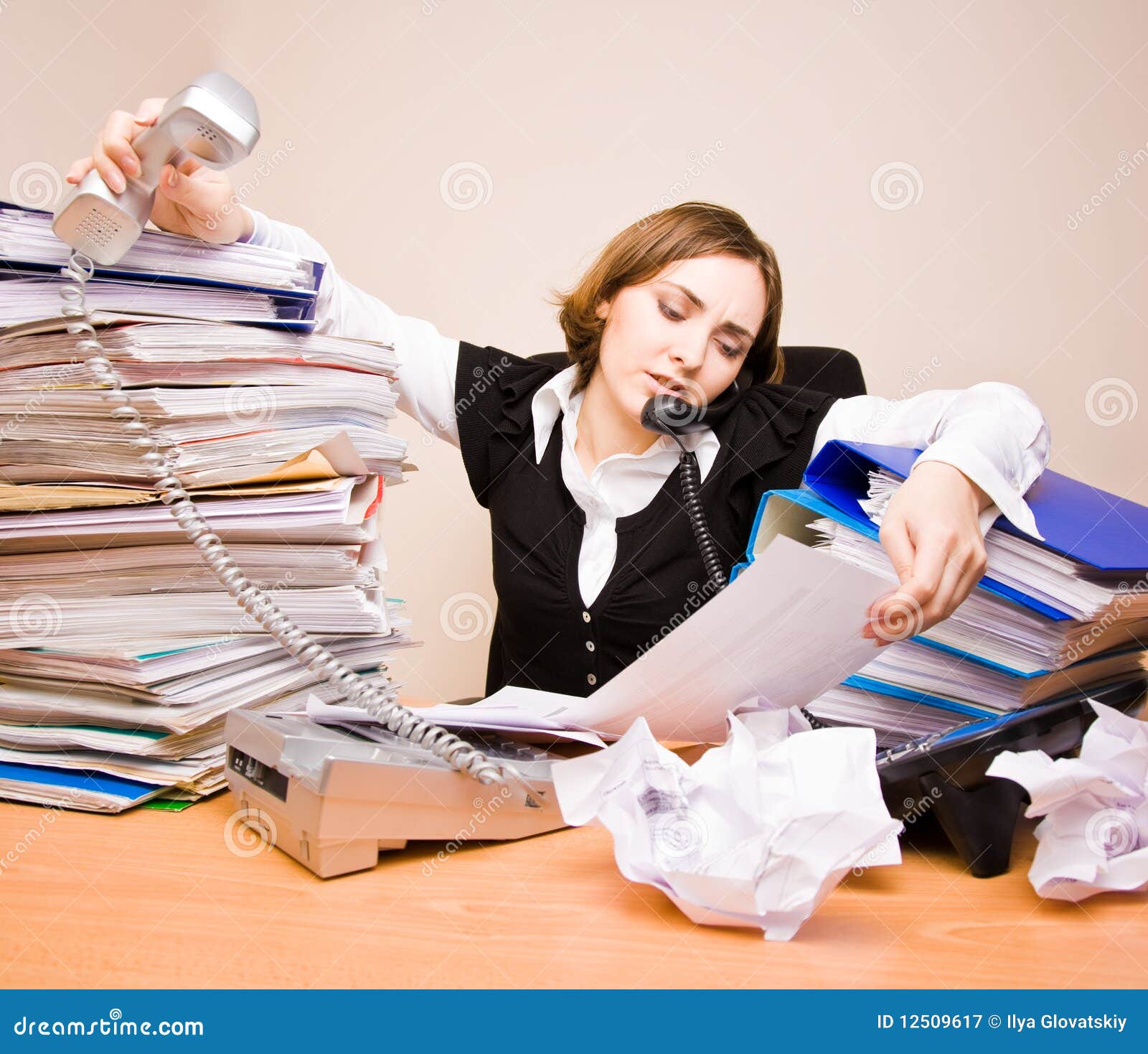 Young Businesswoman with Tons of Documents Stock Image - Image of ...