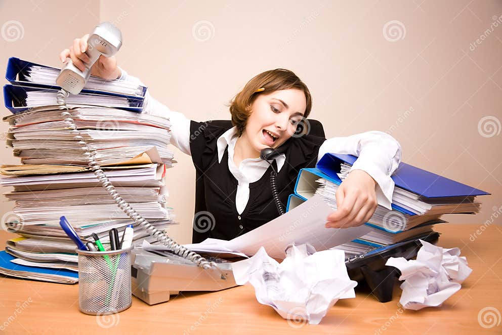 Young Businesswoman with Tons of Documents Stock Photo - Image of ...