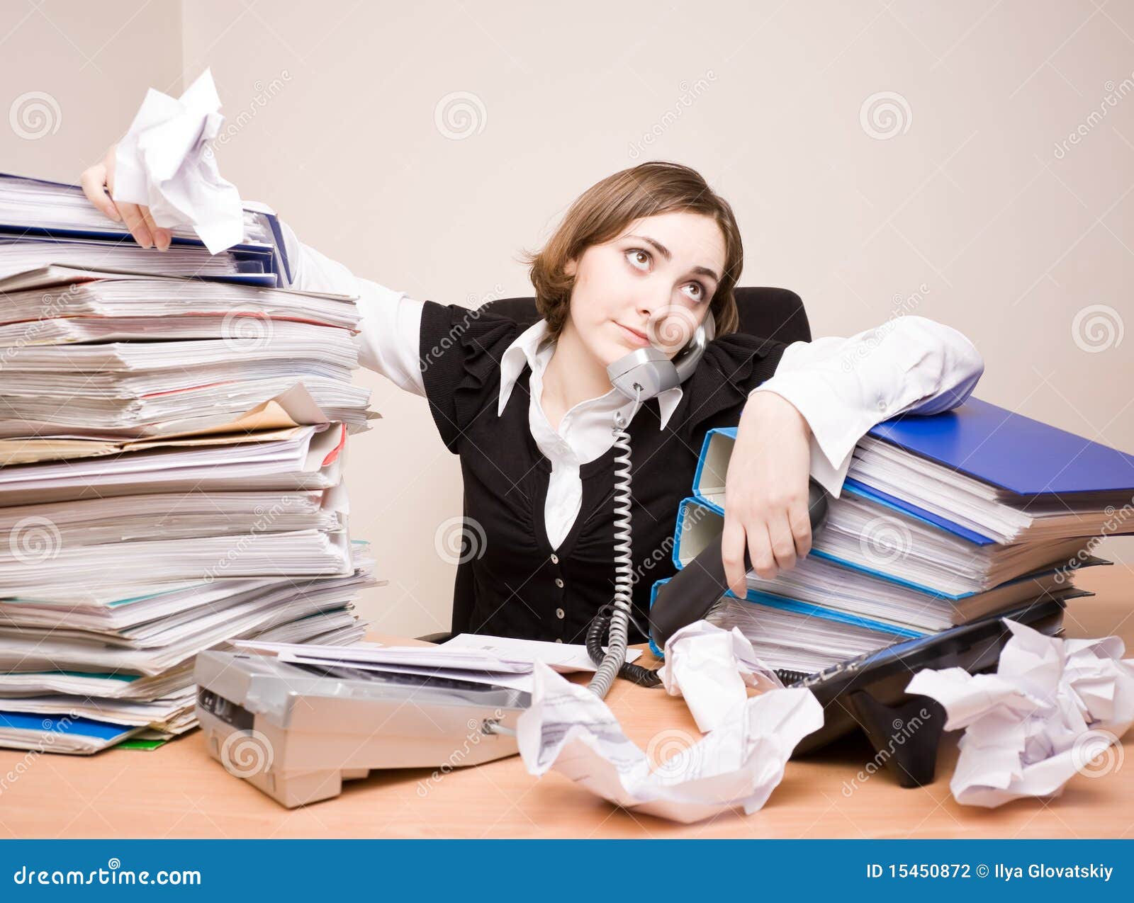 Young Businesswoman with Tons of Documents Stock Photo - Image of ...