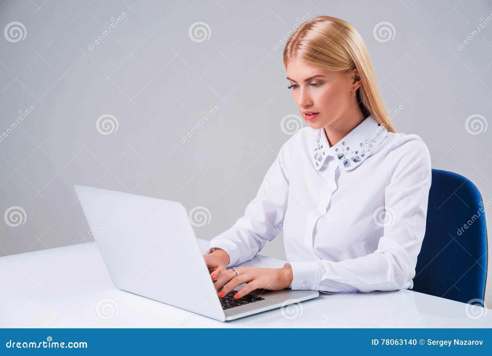 Young Businesswoman Working at Laptop Computer. Stock Photo - Image of ...