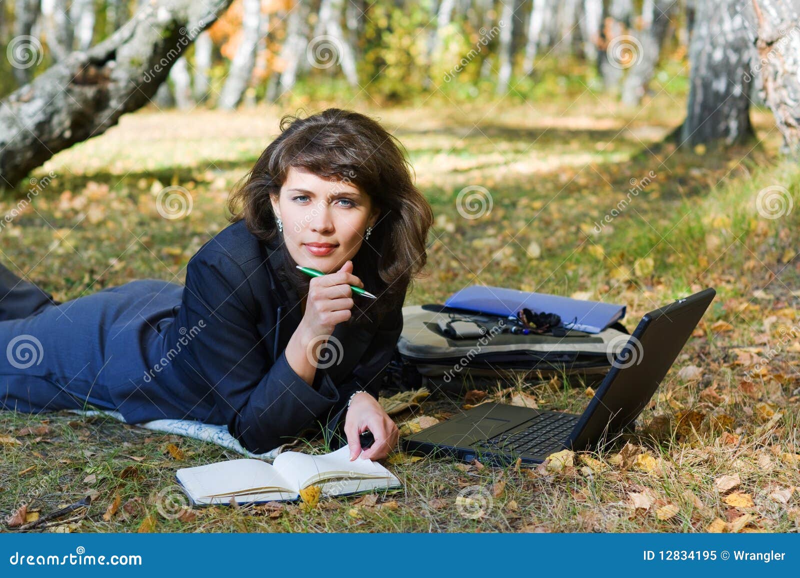 Young Businesswoman Working on Nature. Stock Image - Image of leaf ...