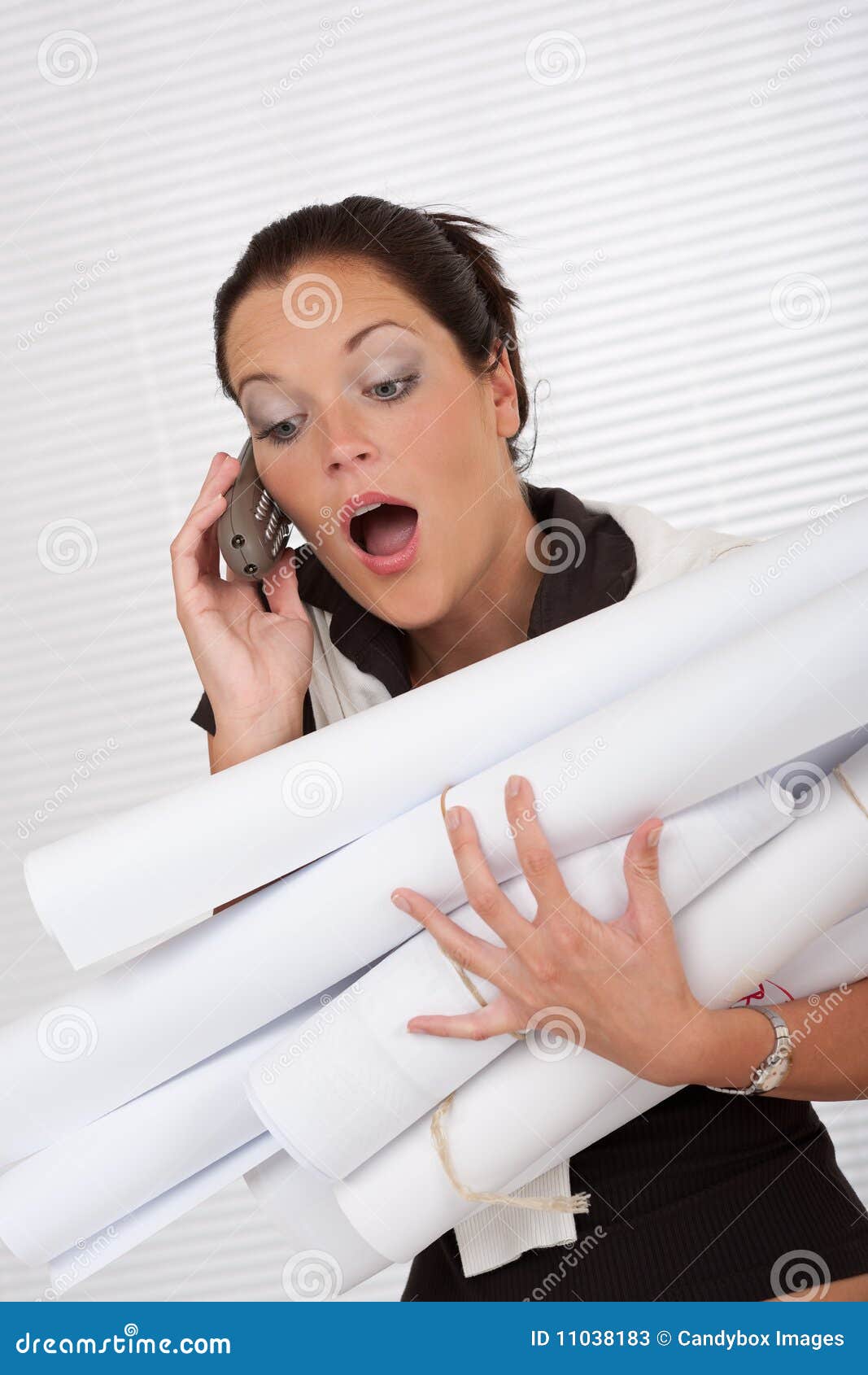 Young Busy Desperate Latin Businesswoman Holding Help Sign Sitting At ...