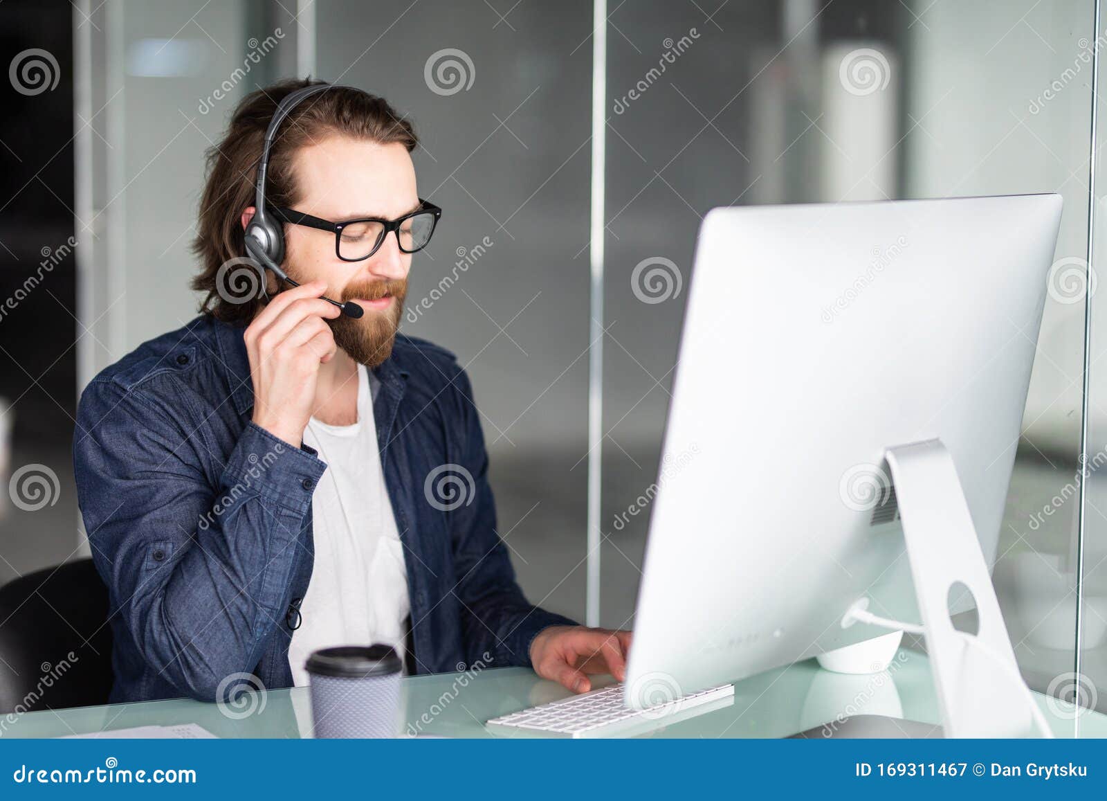 Young Man Call Center Agent Speaking with Costumer Stock Image - Image ...