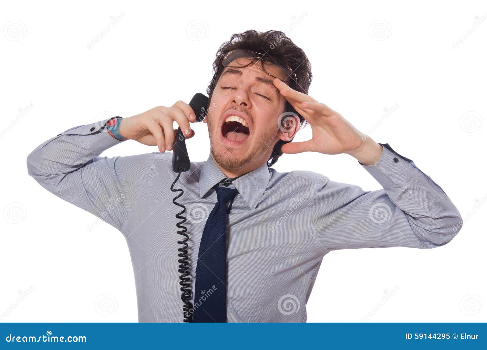 Young Call Center Employee Isolated on White Stock Image - Image of ...