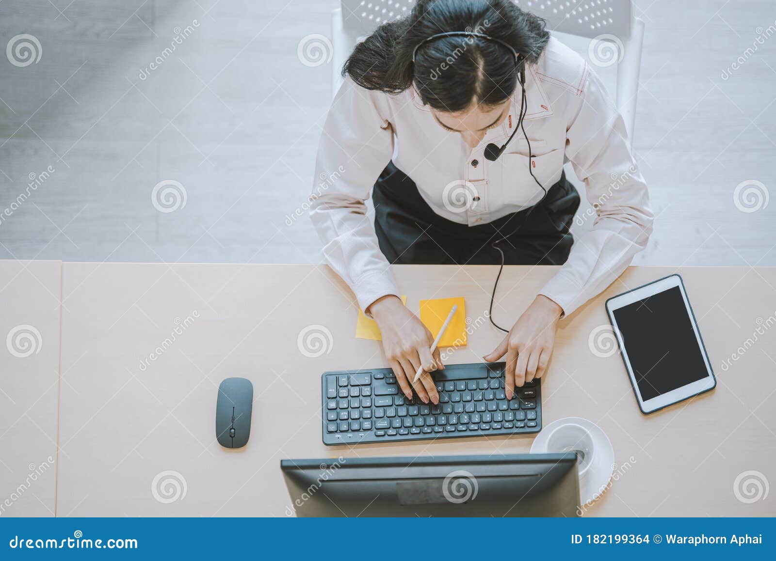 Young Call Center Girl Typing on Computer Keyboard Stock Photo - Image ...