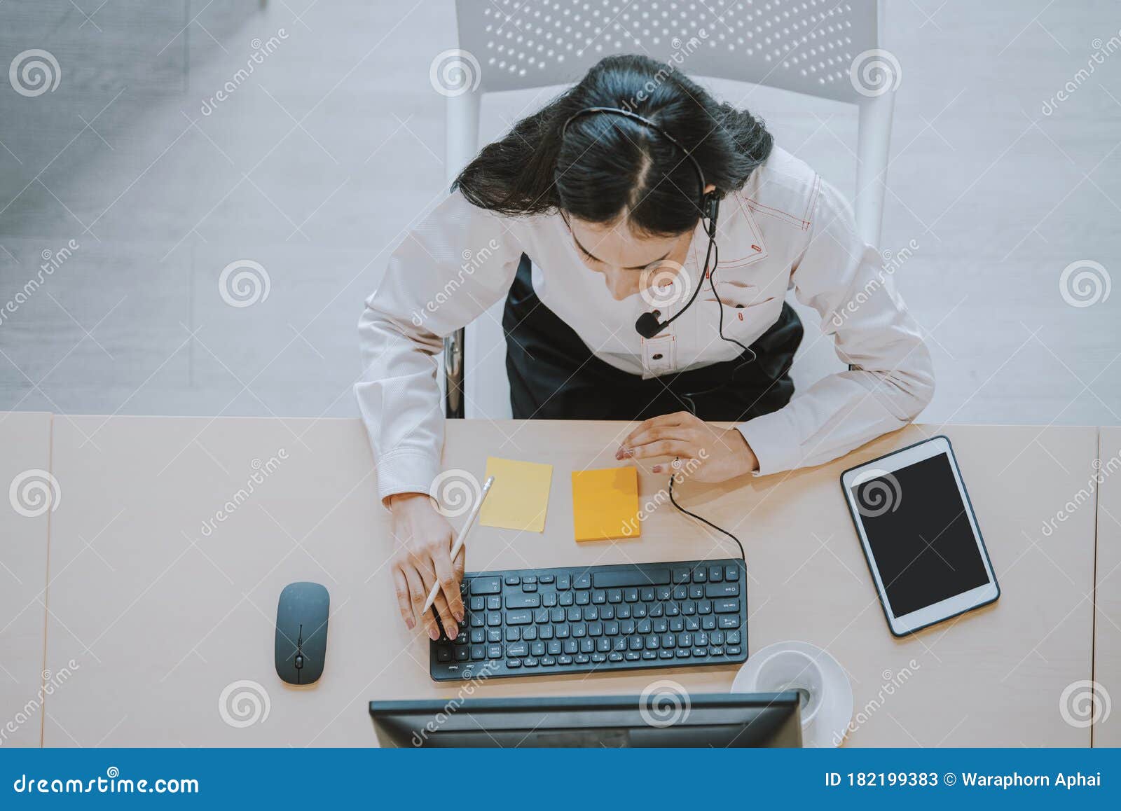 Young Call Center Girl Typing on Computer Keyboard Stock Image - Image ...