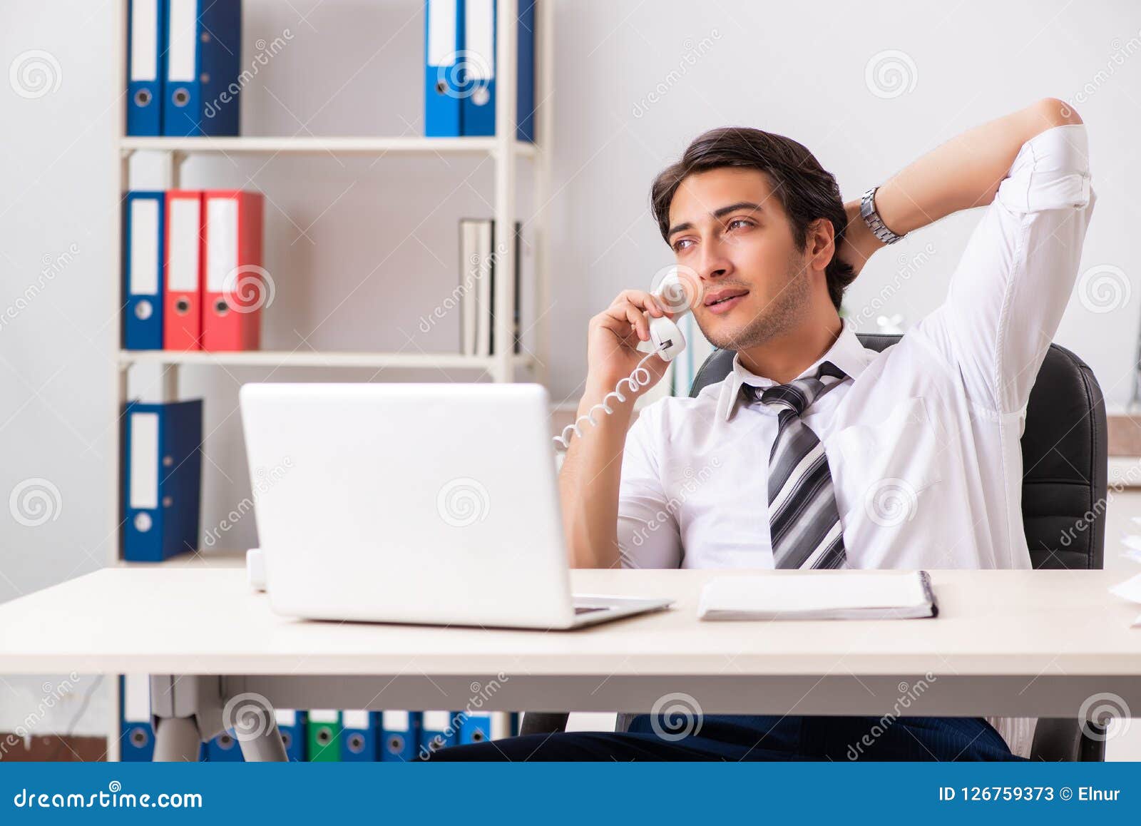 The Young Call Center Operator Speaking on Phone Stock Image - Image of ...