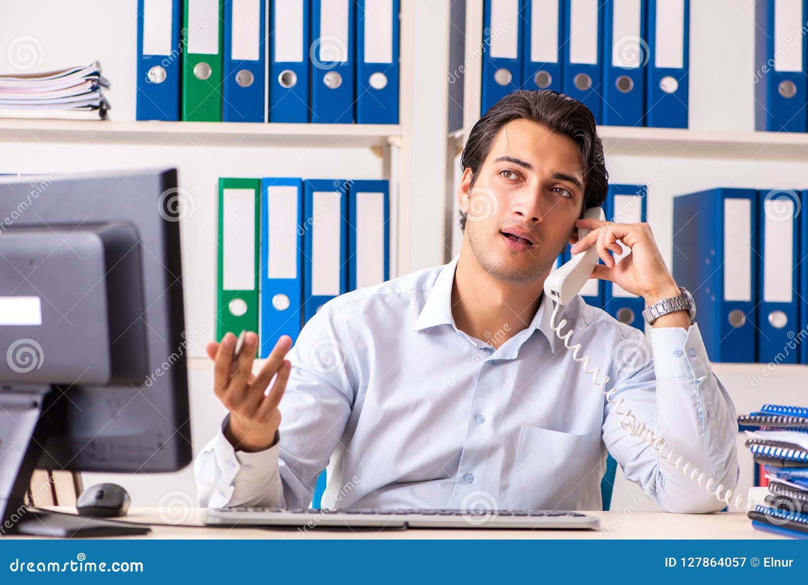 The Young Call Center Operator Speaking on Phone Stock Image - Image of ...