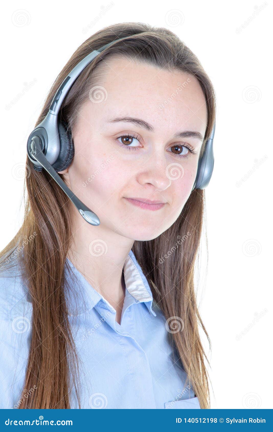 Young Call Center Operator Woman with a Confident Expression on Smart ...