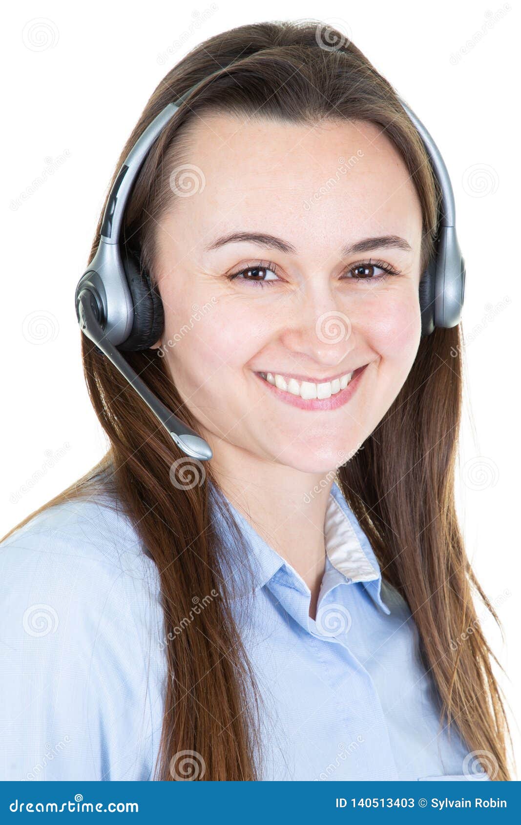 Young Call Center Operator Woman Over White Isolated Background Stock ...