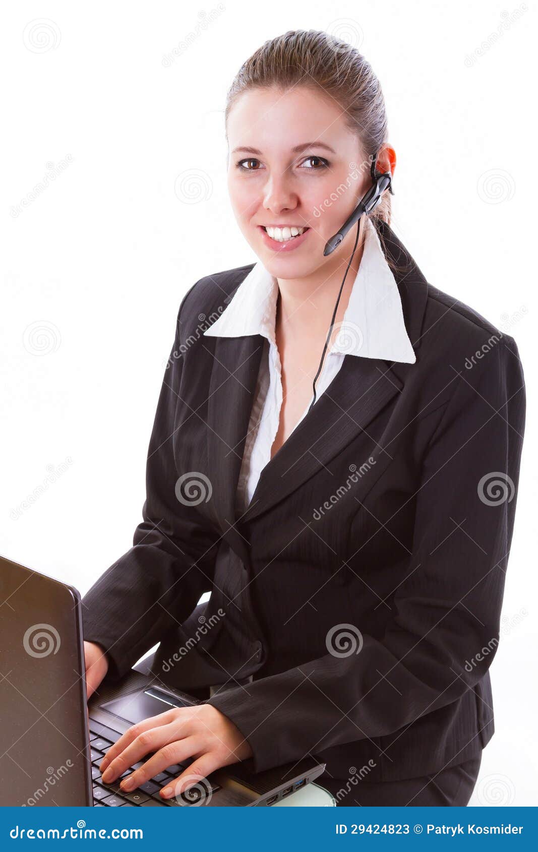Young Call Centre Employee with a Headset Stock Image - Image of call ...